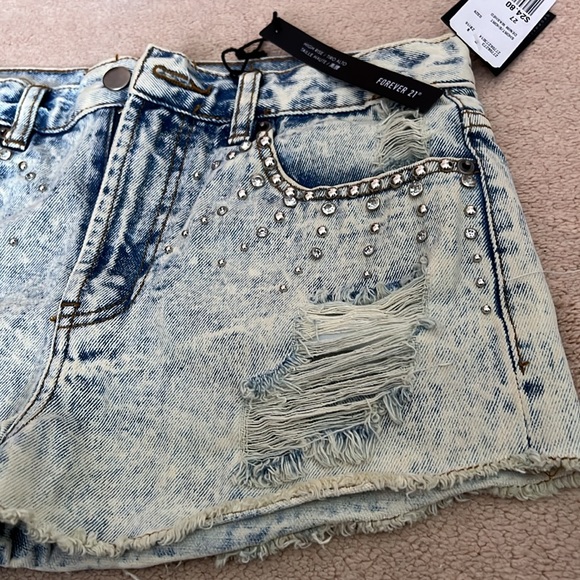 Shorts | Nwt Destroyed Acid Wash Jean Shorts With Rhinestones | Poshmark